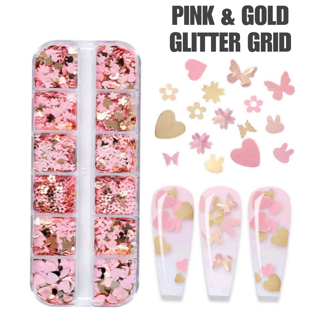 Pink & Gold glitter grid | Glitter Heaven Australia